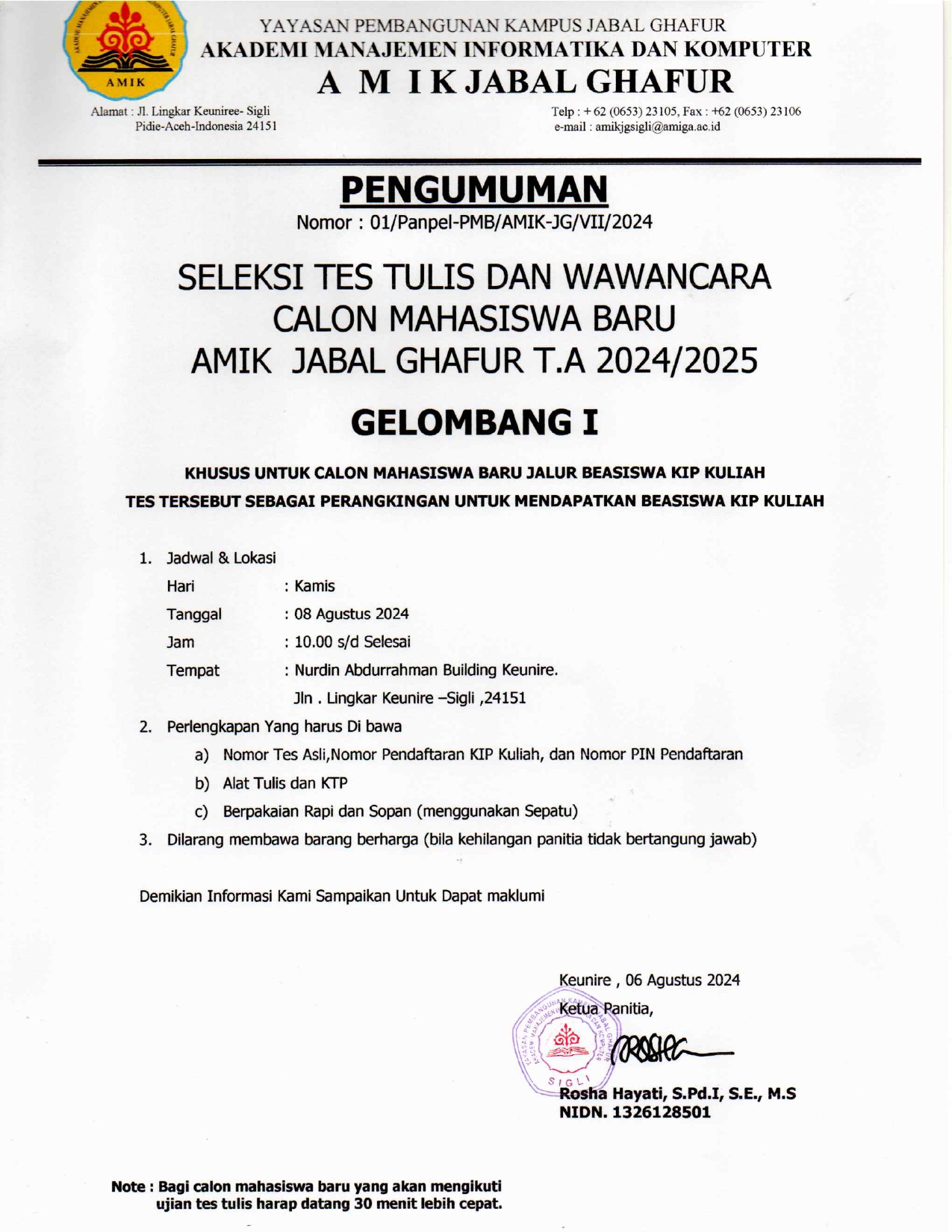 PENGUMUMAN JADWAL TES TULIS DAN WAWANCARA CALON MAHASISWA BARU TA. 2024 ... PENGUMUMAN JADWAL TES TULIS DAN WAWANCARA CALON MAHASISWA BARU TA. 2024 ...
